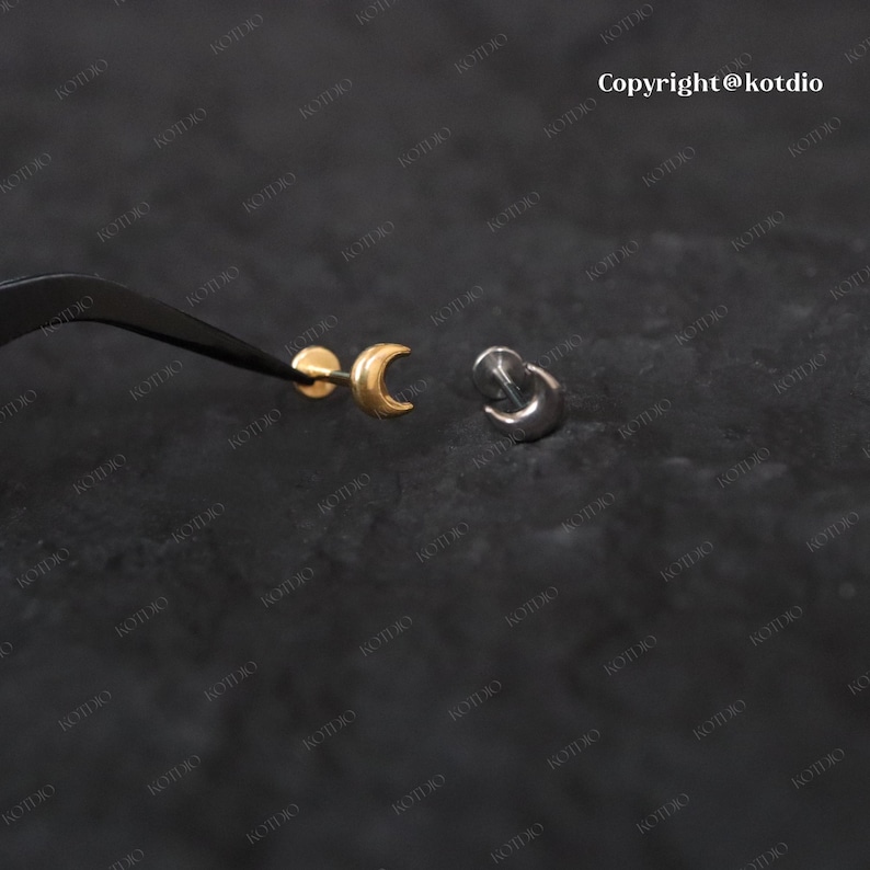 20G/18G/16G Titanium Crescent Moon Threadless Push Pin Labret, Flat ...