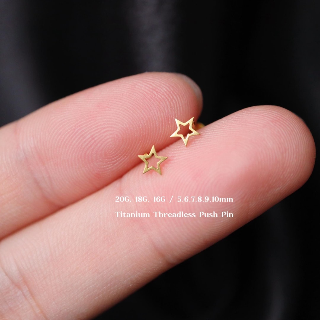 20G/18G/16G Titanium Open Star Threadless Push Pin Labret, Star Flat ...
