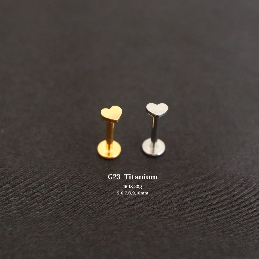 Tiny Heart Threadless Push Pin Labret, Titanium Flat Back Earring ...