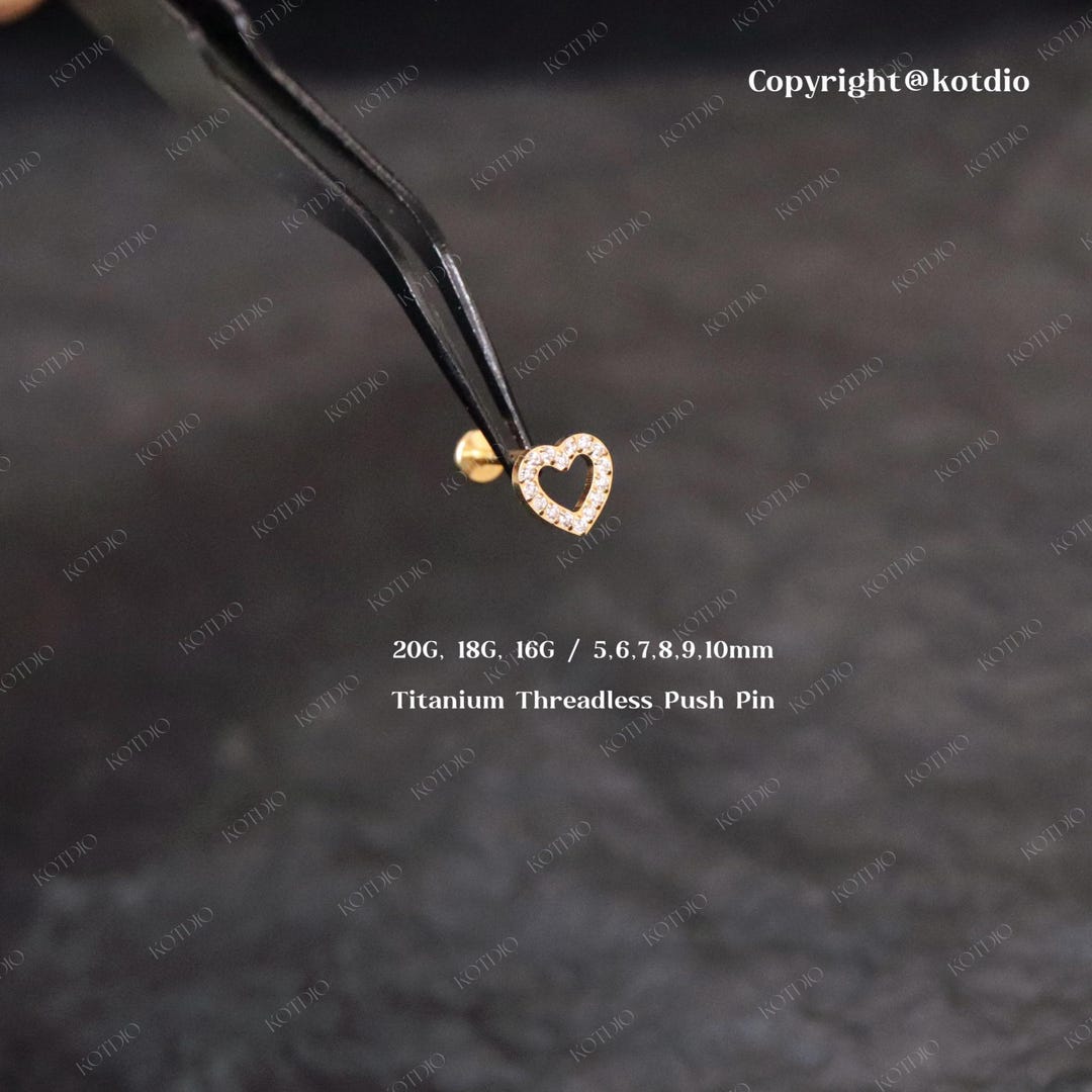 20G/18G/16G Titanium Open Heart Cz Threadless Push Pin Labret, Heart ...