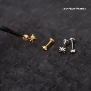 20G/18G/16G Titanium Star Threadless Push Pin Labret, Starburst Flat ...