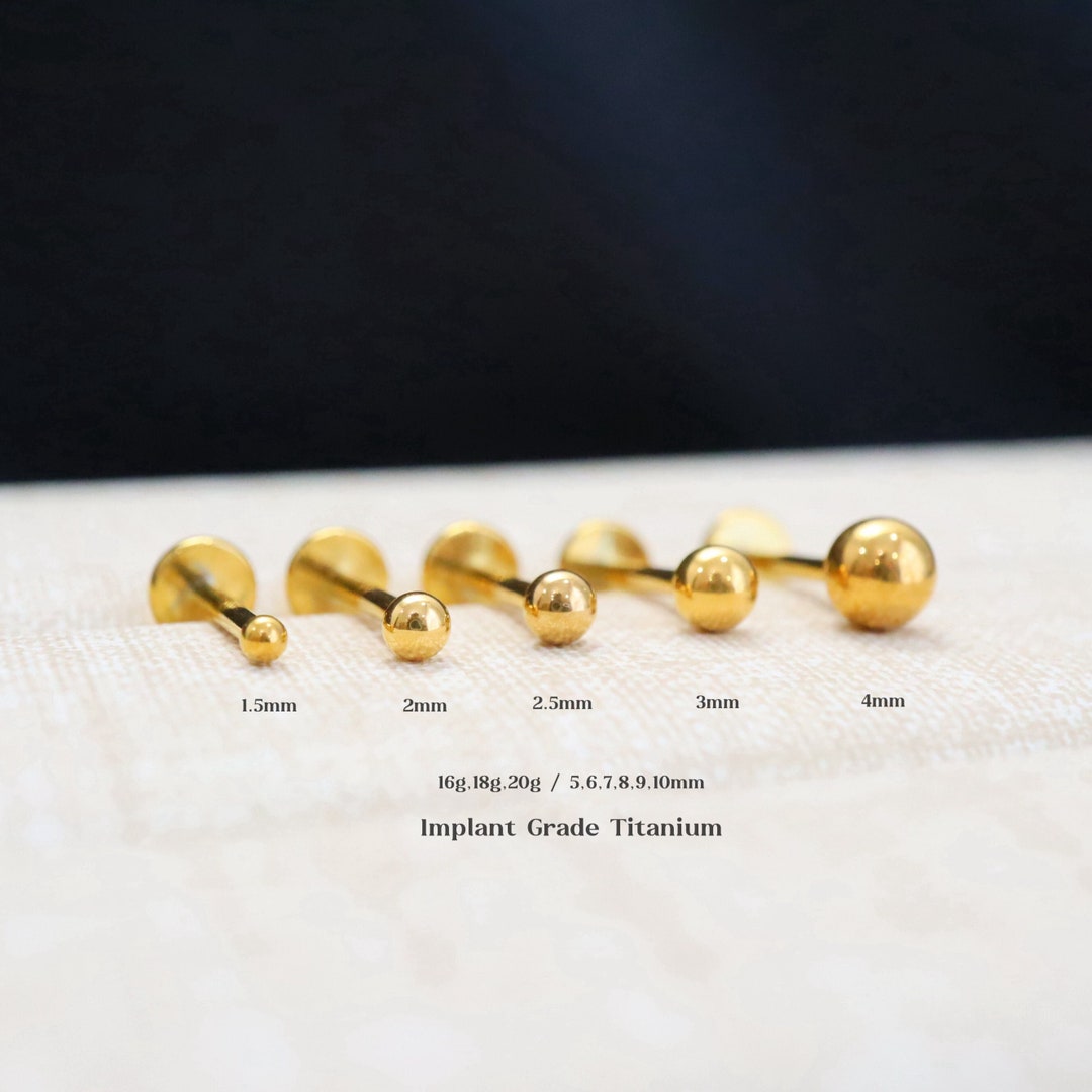 20G/18G/16G Titanium Bead Threadless Push Pin Labret, Ball Flat Back Earring, Small Gold Stud ...