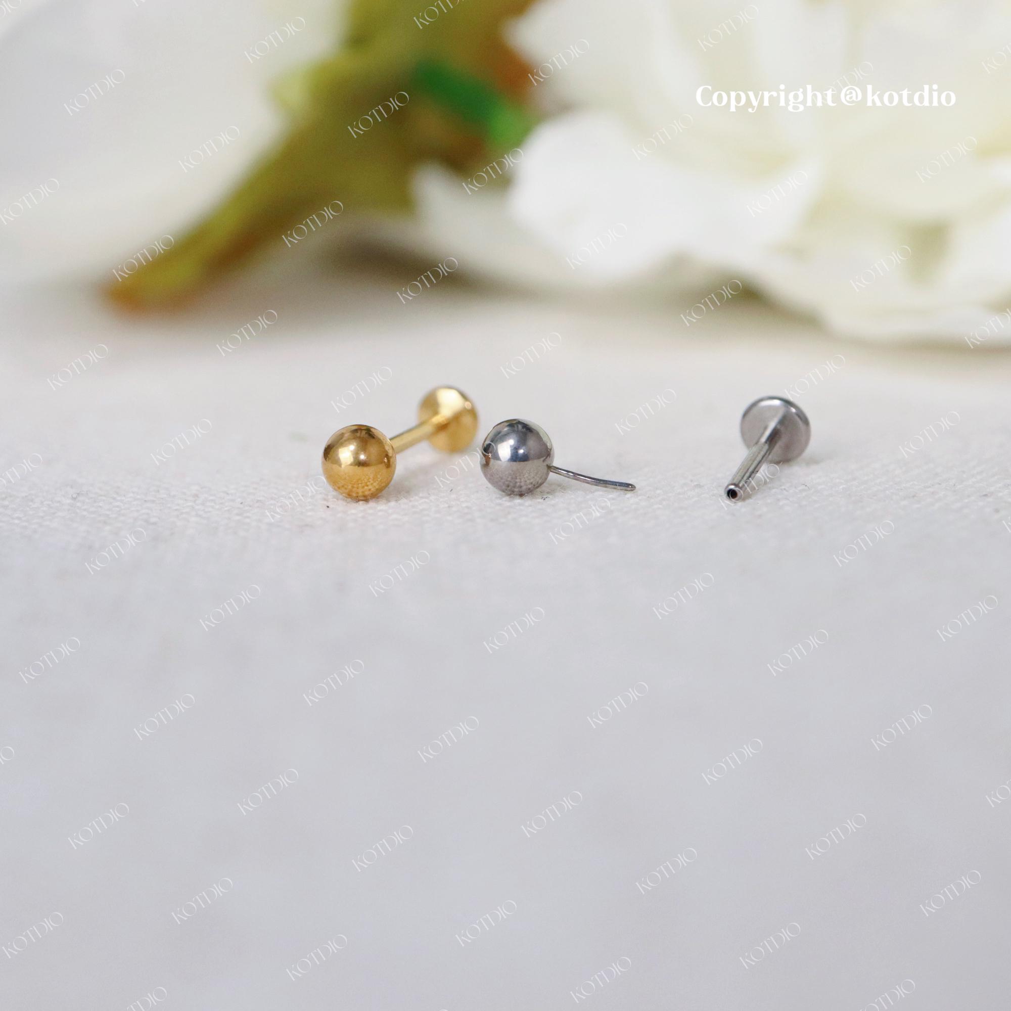 20G/18G/16G Titanium Bead Threadless Push Pin Labret, Ball Flat Back ...