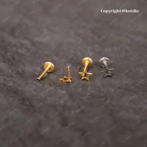 20G/18G/16G Titanium Open Star Threadless Push Pin Labret, Star Flat ...