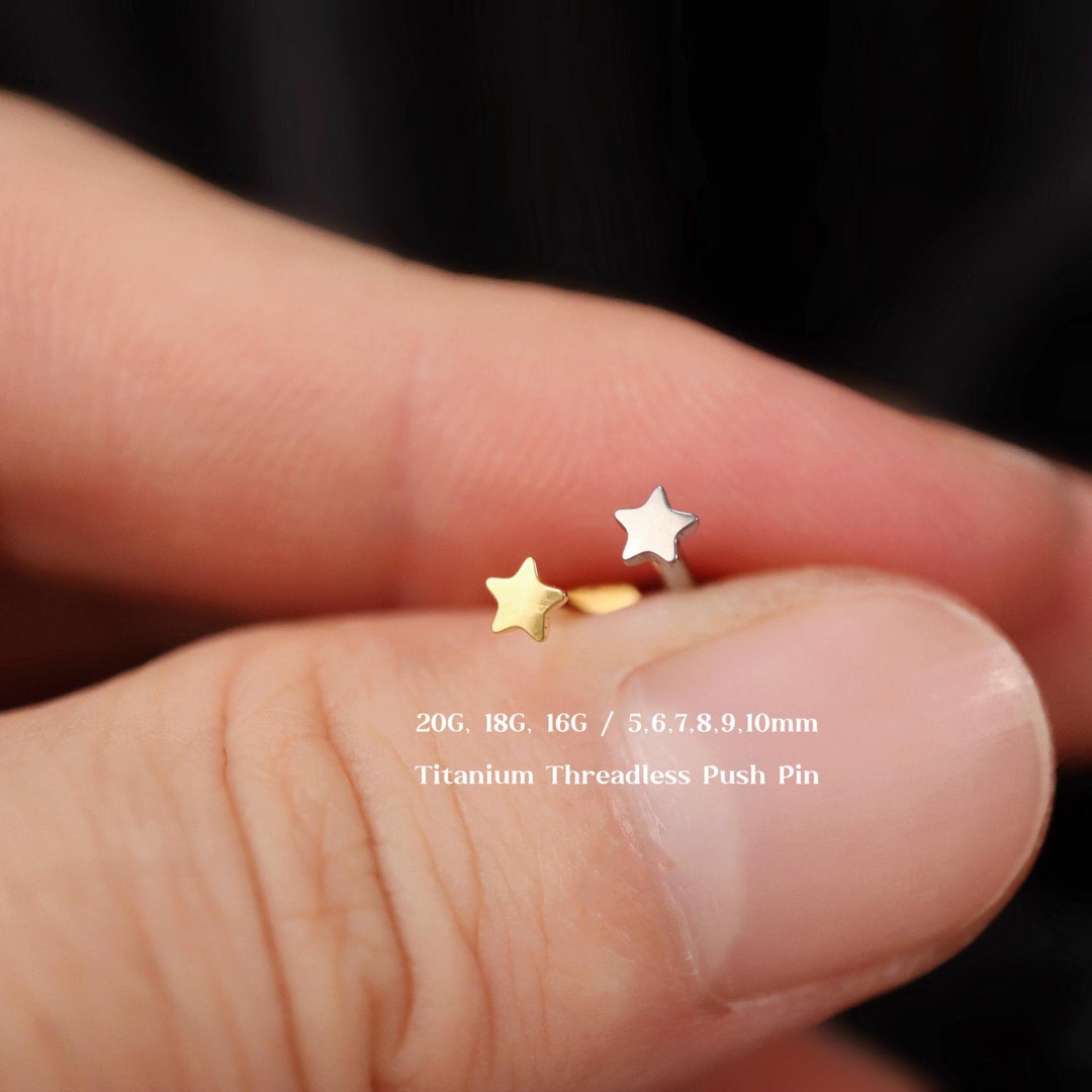 20G/18G/16G Titanium Star Threadless Push Pin Labret, Tiny Star Flat ...
