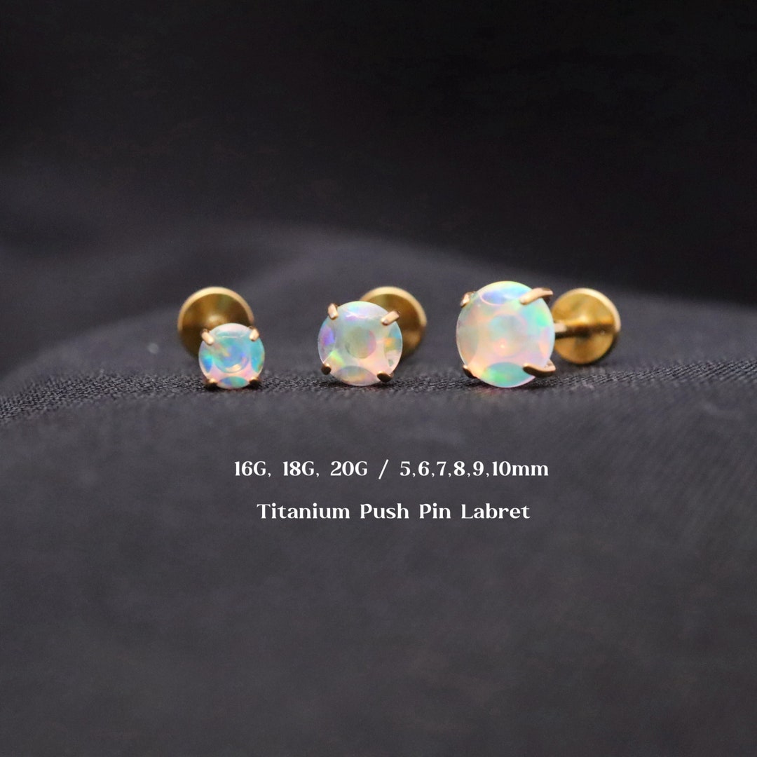 20G 18G 16G Aurora Opal Flat Back Earring, Titanium Threadless Push Pin ...