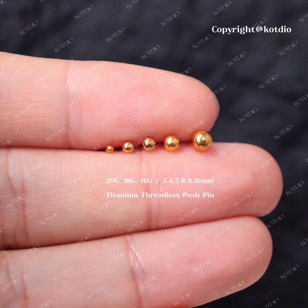 20G/18G/16G Titanium Tiny Ball Threadless Push Pin Labret, Flat Back Earring, Small Bead Stud ...