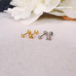 20G/18G/16G Titanium Star Threadless Push Pin Labret, Starburst Flat ...