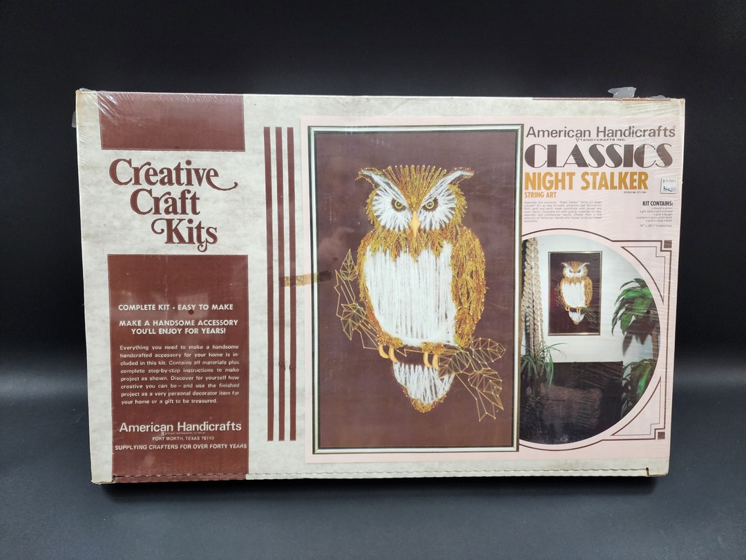 1970's SEALED American Handicrafts Night Stalker Owl String Art 18" X ...