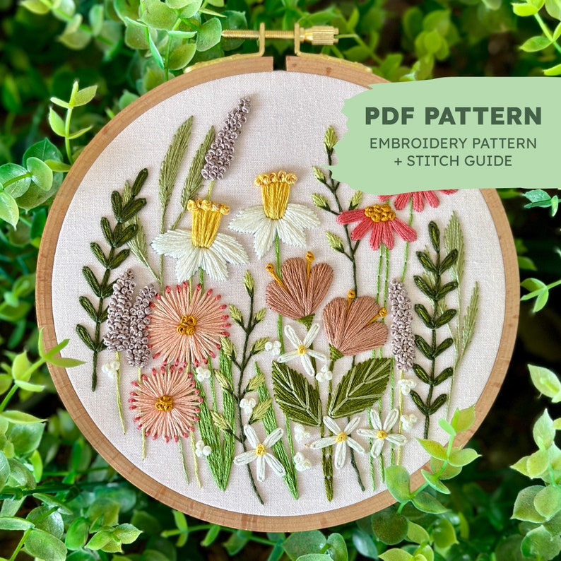 Floral Hand Embroidery Pattern Cottage Garden Intermediate Embroidery ...