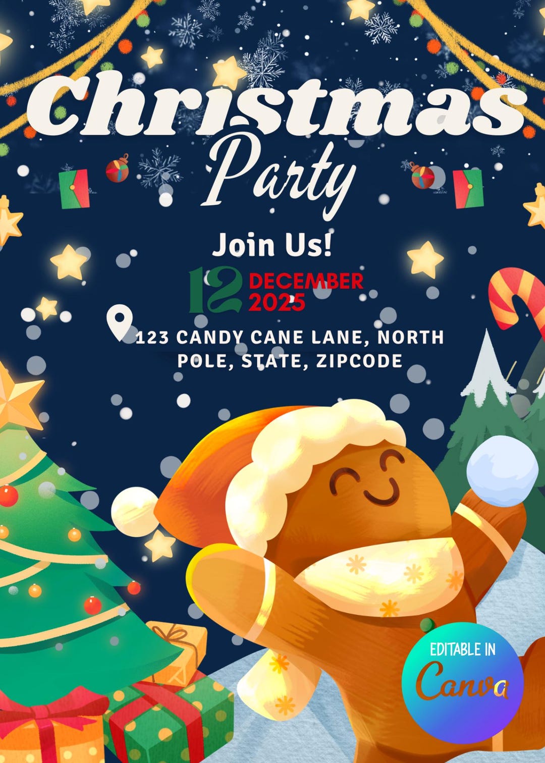 Gingerbread Christmas Party Invitation: Editable Holiday Evite (5x7 ...