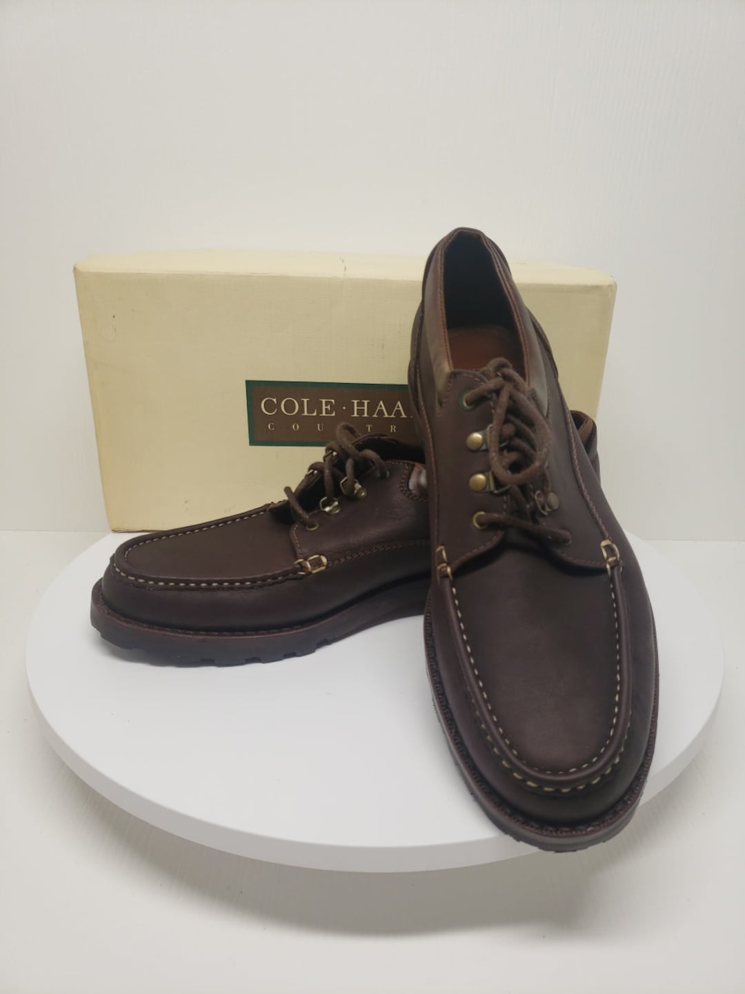 Vtg Cole Haan Country Brown Leather Moc Toe Boat Shoes Lace up Men's ...
