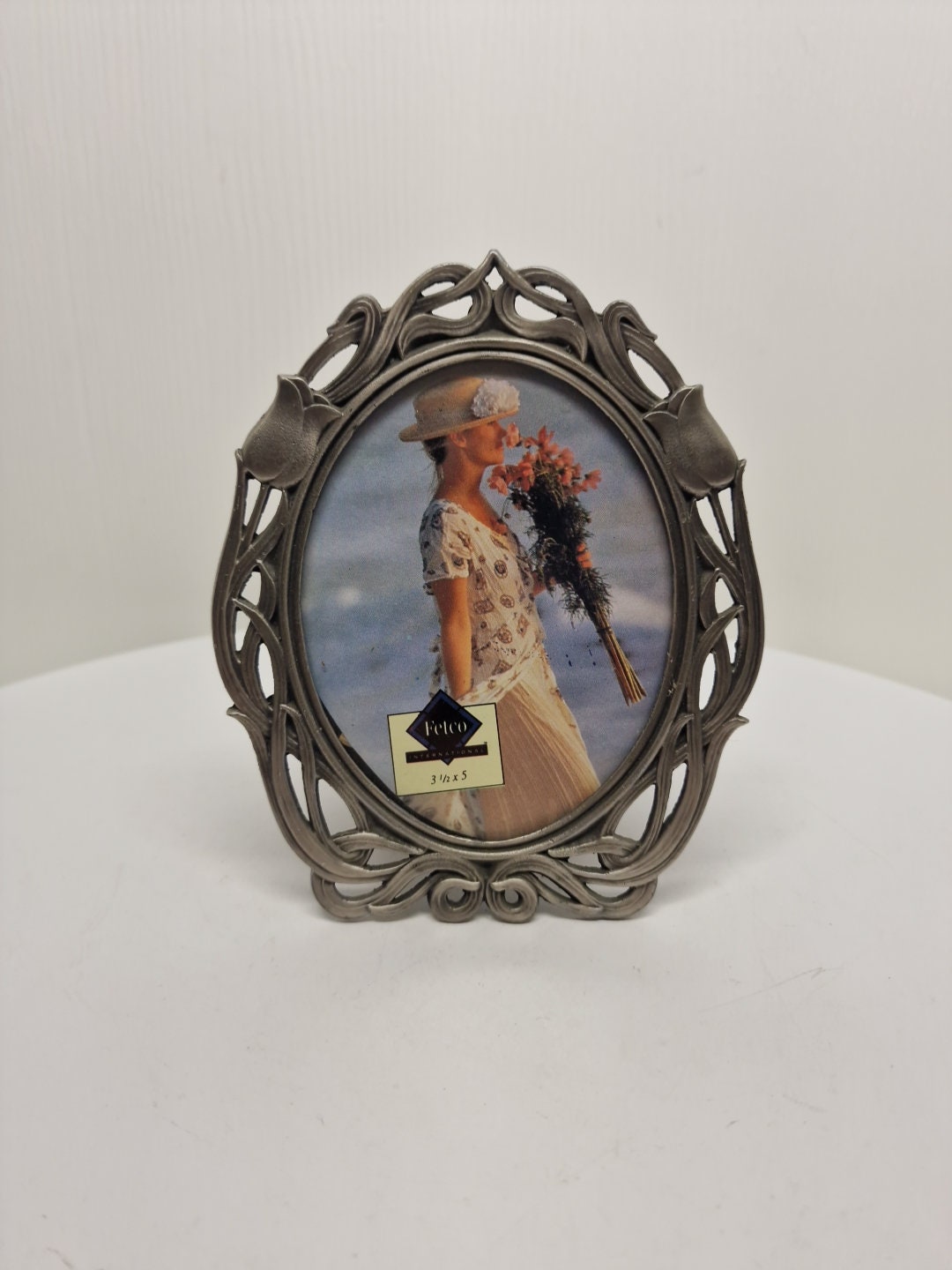 FETCO Art Nouveau Design Pewter Metal "tulip" Easel Back Picture Frame ...