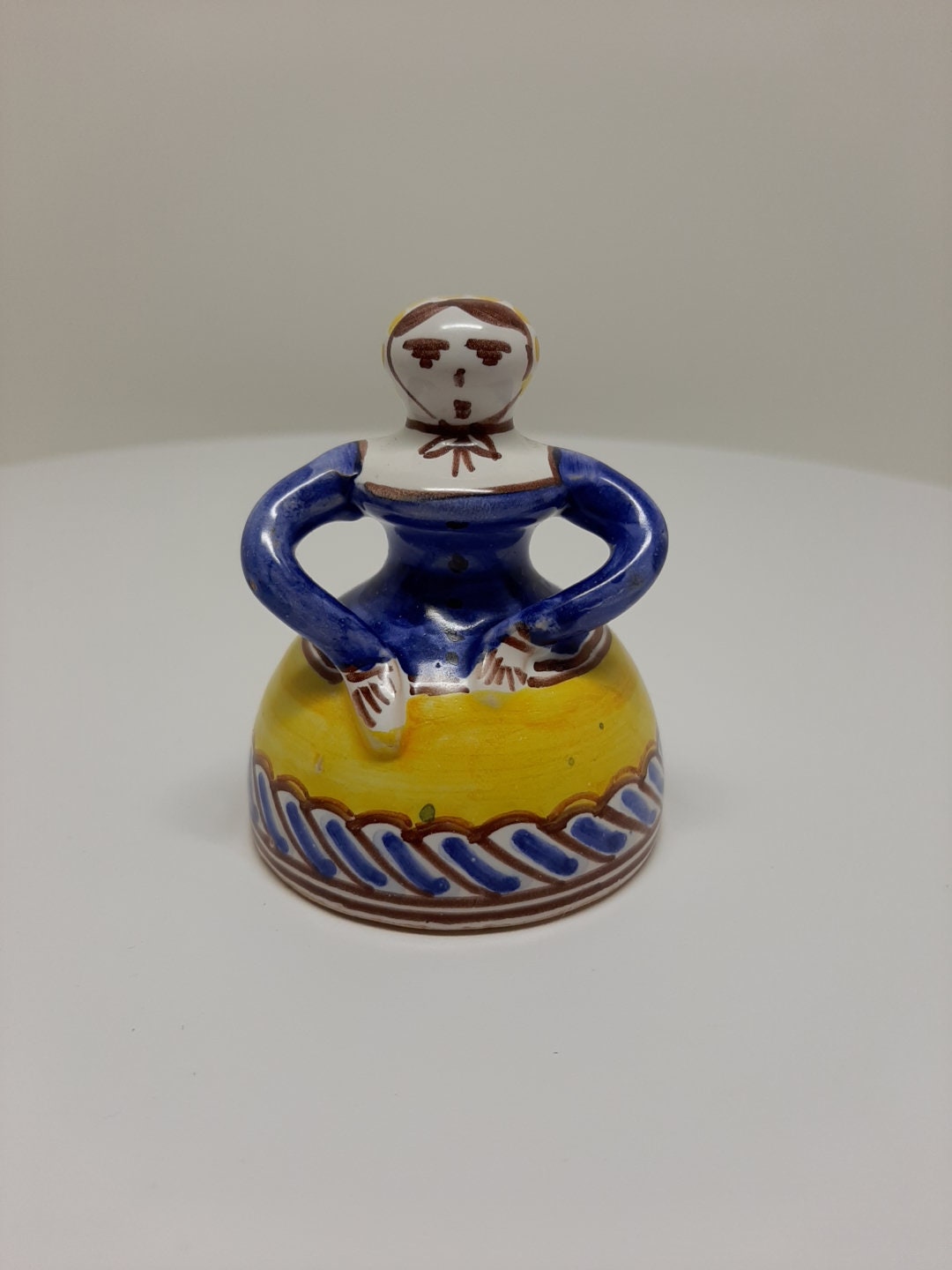 Folk Art Clay Bell/figurine Spanish Hand Painted Pottery espana as is ...
