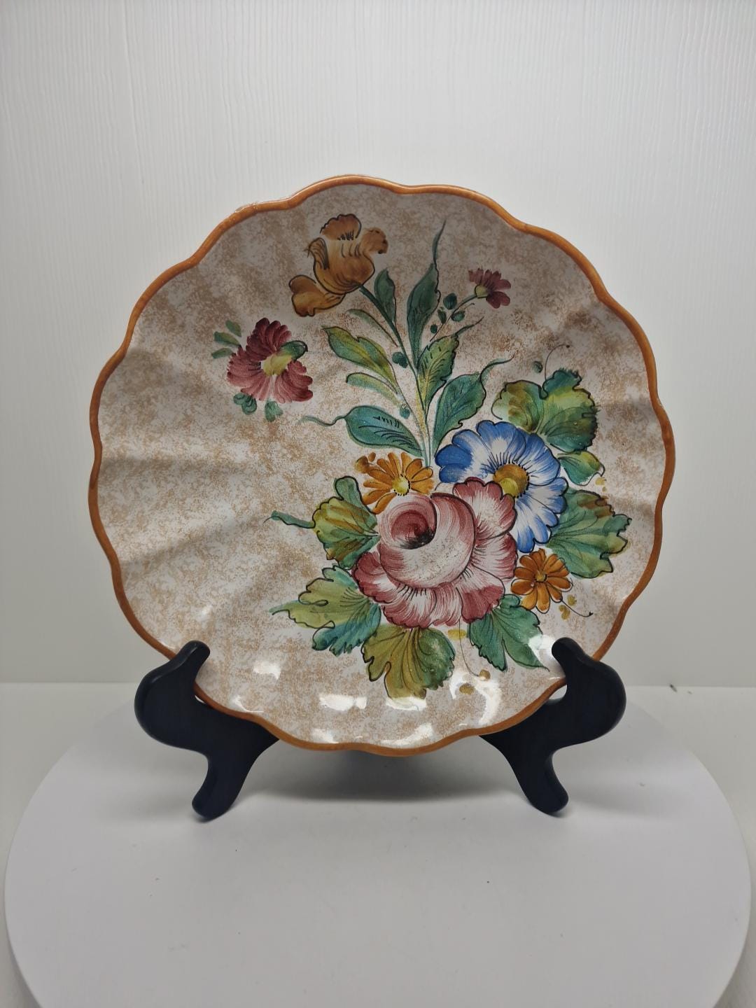 Vintage Deruta Italy Hand Painted Pottery Art Wall Hanging Large Floral ...