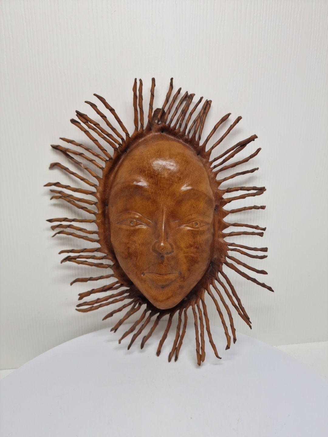 Vintage Leather Sculptured Girls Face Wall Art Hanging Mask Brown ...