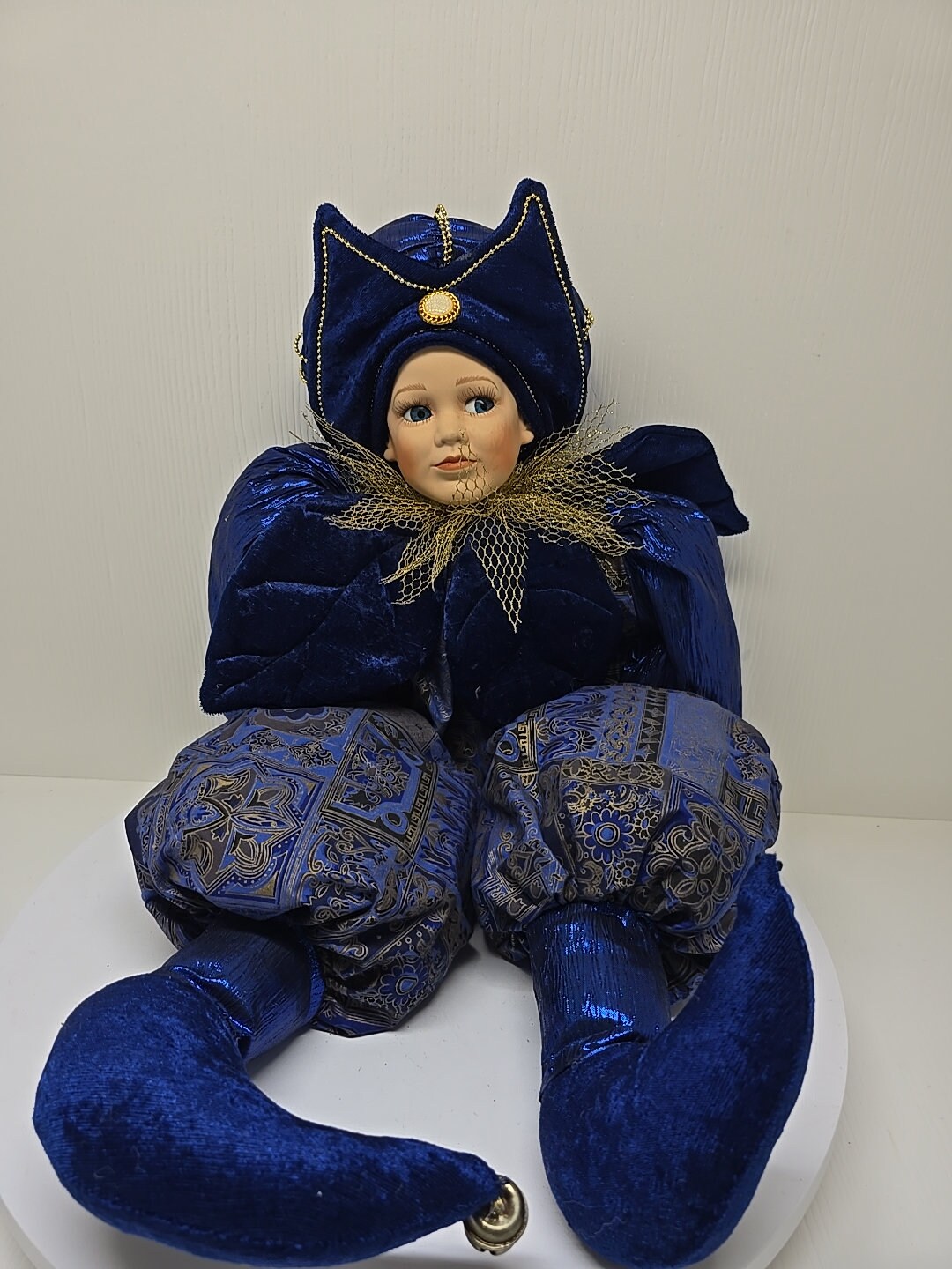 Porcelain Clown Court Jester Doll 25 Blue Velour Gold Accents D75 - Etsy