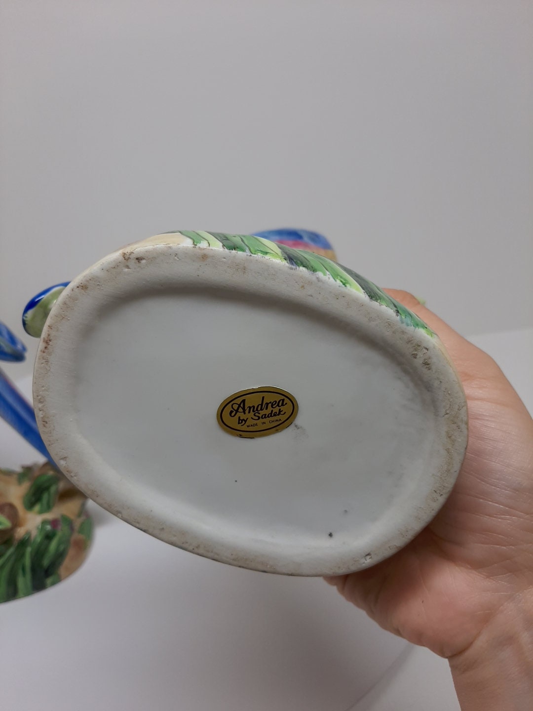 2 Vintage Bird Figurine Andrea by Sadek Pair Tropical Parrot Porcelain ...