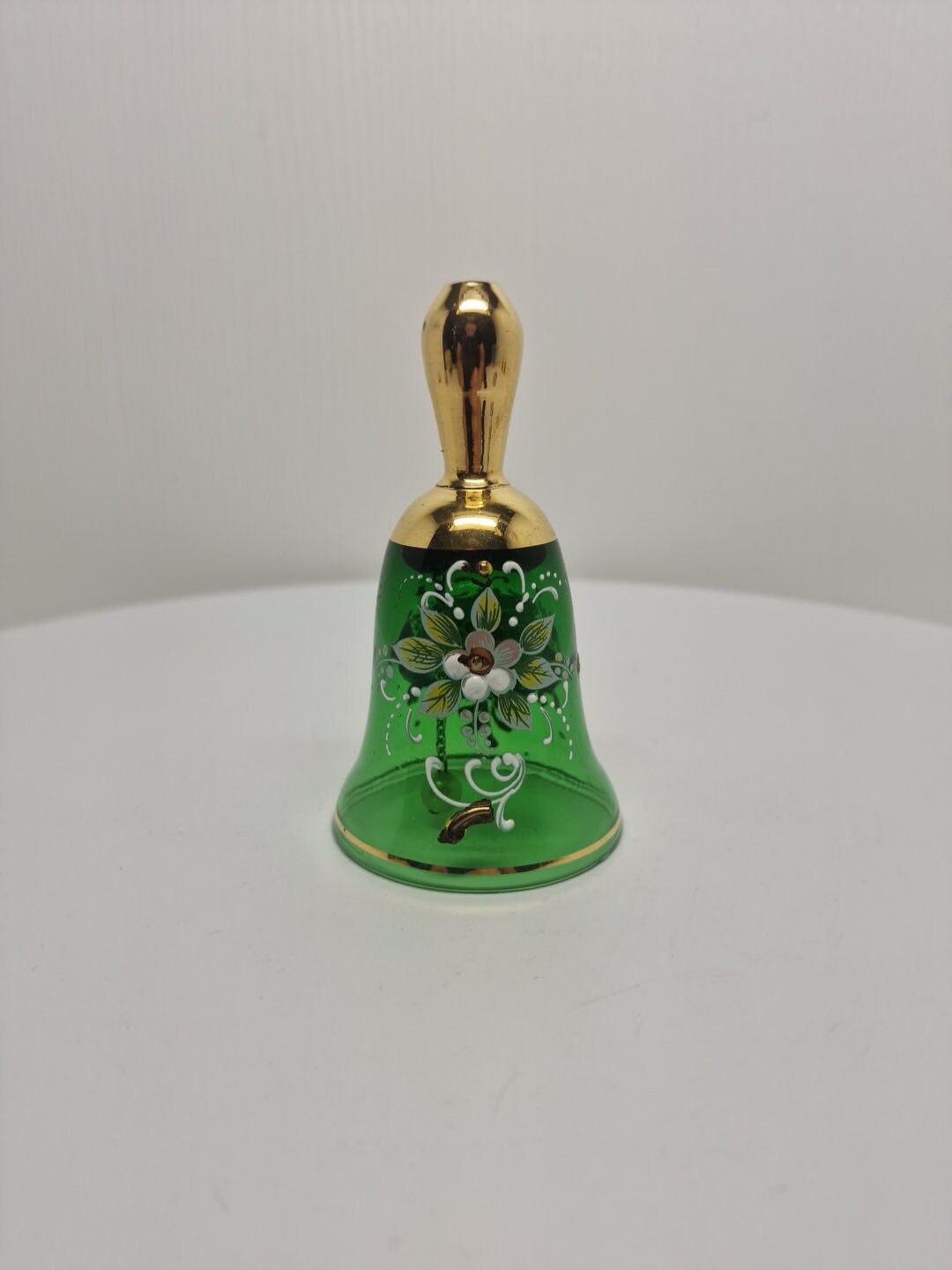 Vintage Green & Gold Bohemian Hand Painted Floral Glass Bell 4t Home ...