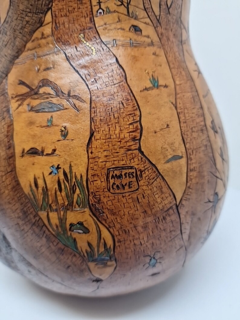 RARE Vtg Detailed Hand Carved Gourd Moses Cove Burned by Hand Art ...