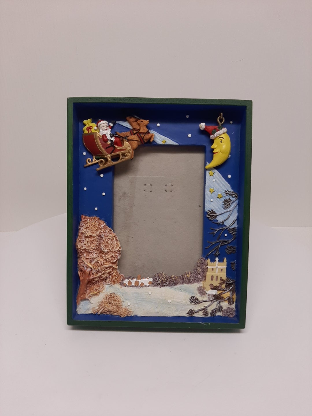 Vintage Resin Christmas Picture Photo Frame With Santa and Moon 3D Figi ...