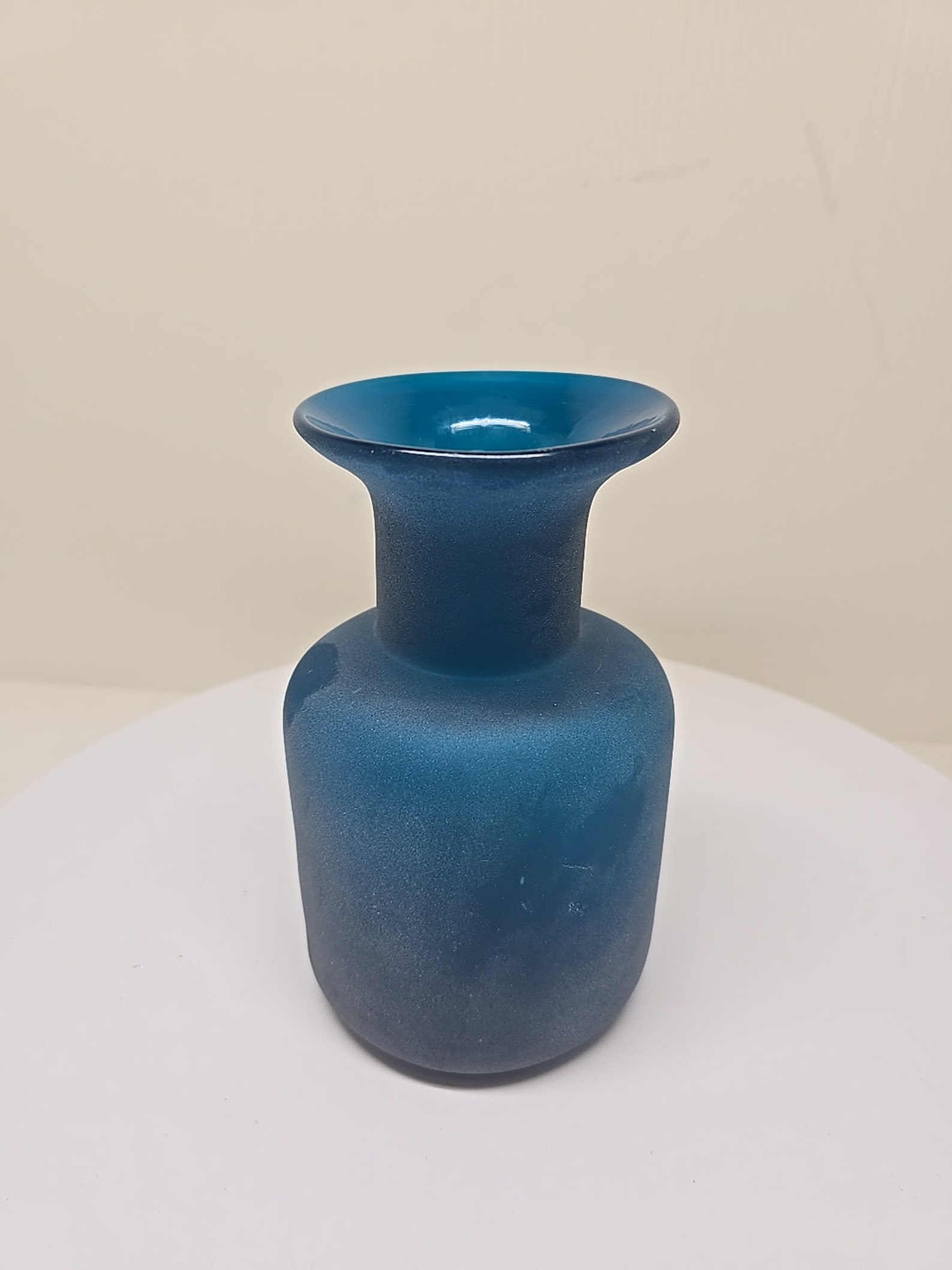 Vintage Alexander Julian Hand Blown Frosted Textured Glass Teal Blue 7 ...