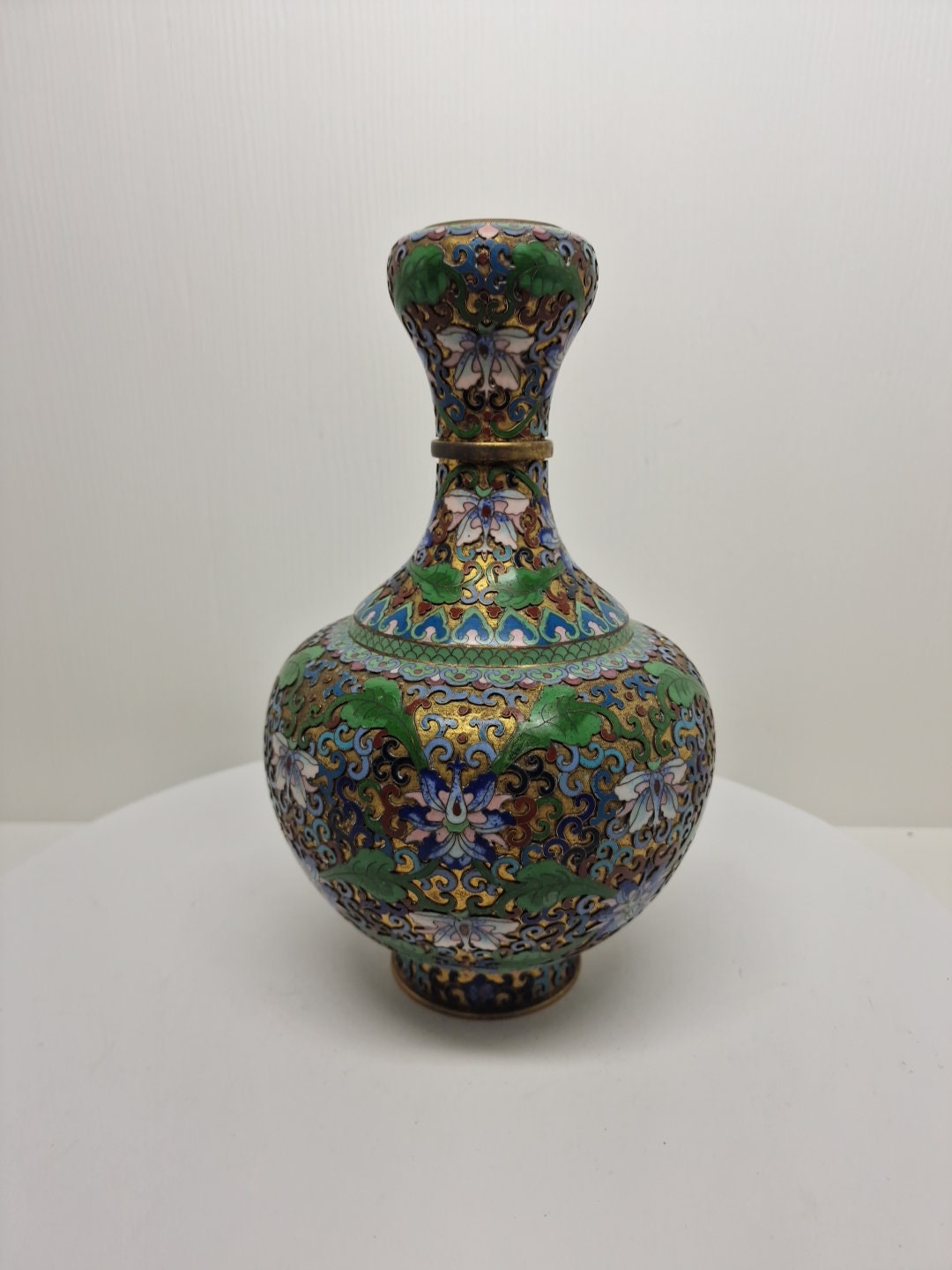 JINGFA Vintage Chinese Cloisonne Enamel Floral Vase/urn 10.5t Home ...