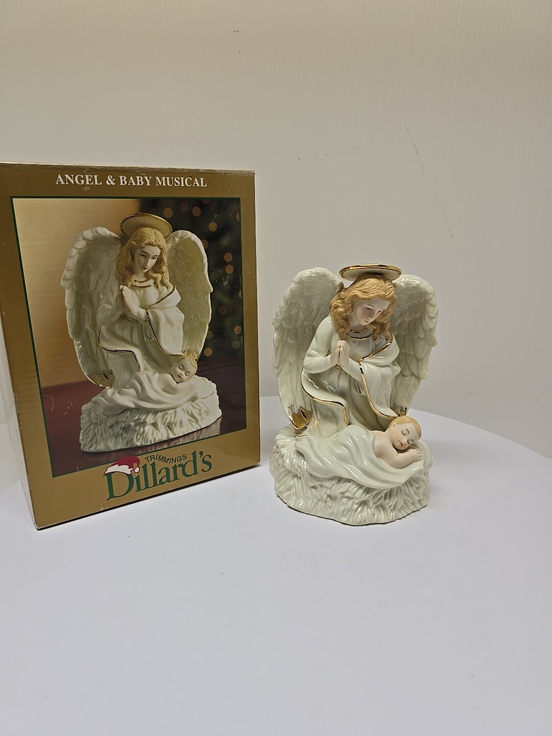 Vintage Porcelain Cream and Gold Praying Angel and Baby Jesus Music Box ...