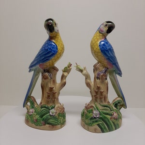 2 Vintage Bird Figurine Andrea by Sadek Pair Tropical Parrot Porcelain ...