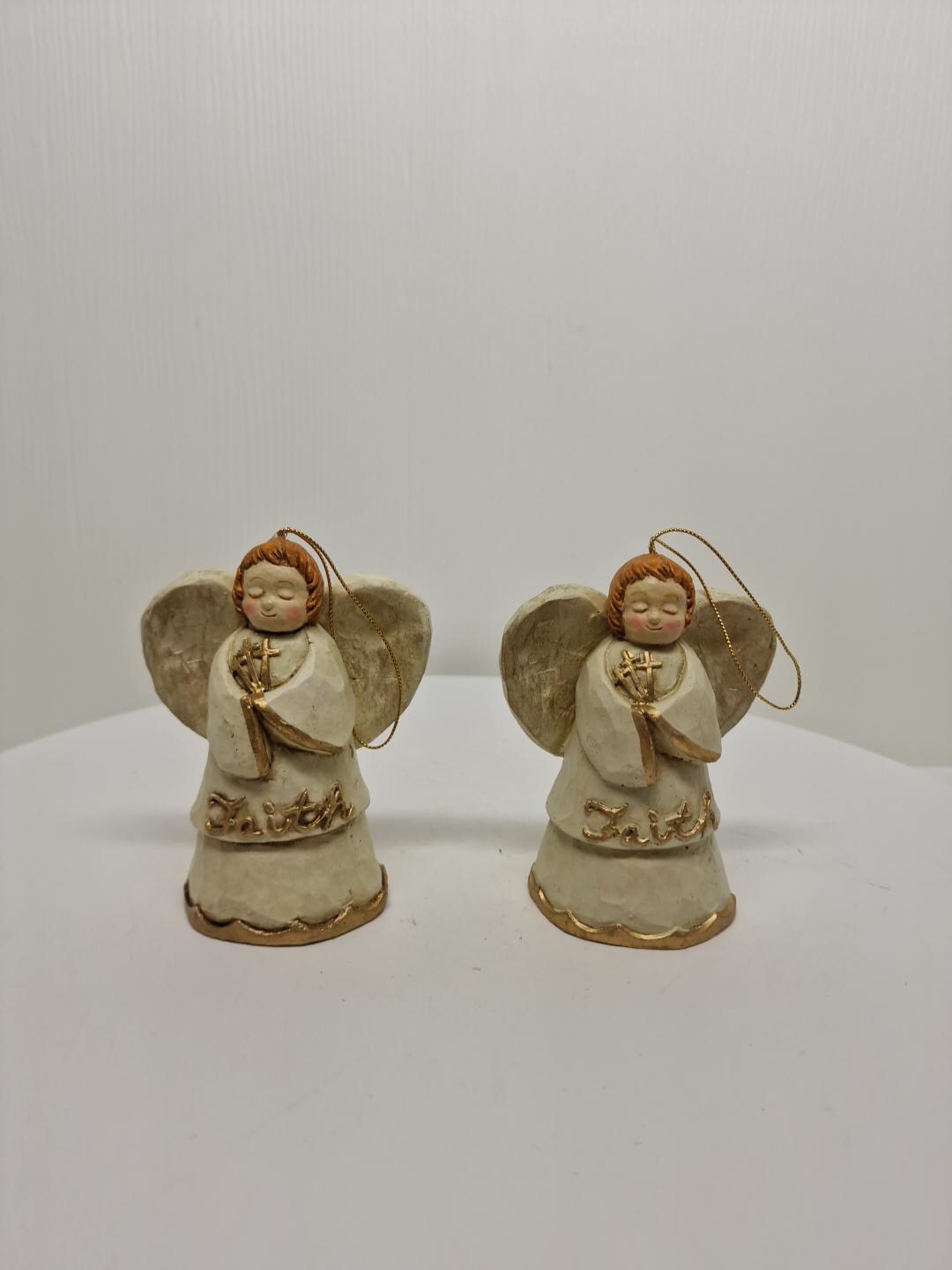 Set of 2 Vintage Angel Resin Figurines Faith Holiday Ornament Decor B1 ...