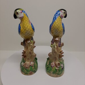 2 Vintage Bird Figurine Andrea by Sadek Pair Tropical Parrot Porcelain ...