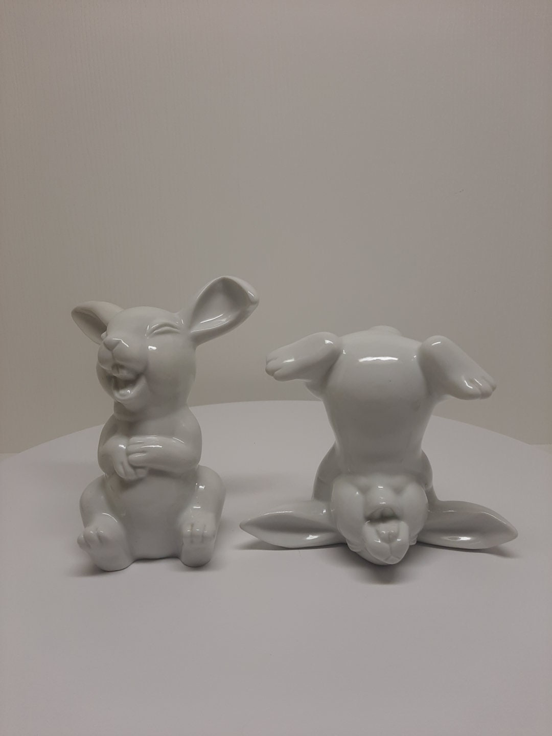 Set of 2 Vintage Figurine Laughing Tumbling Bunny Rabbit Figurine 5h ...
