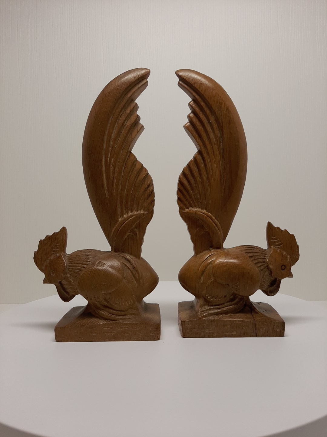 2 Vintage Wood Carved ROOSTER Bookends 11" Tall Home Decor Rustic D6 - Etsy
