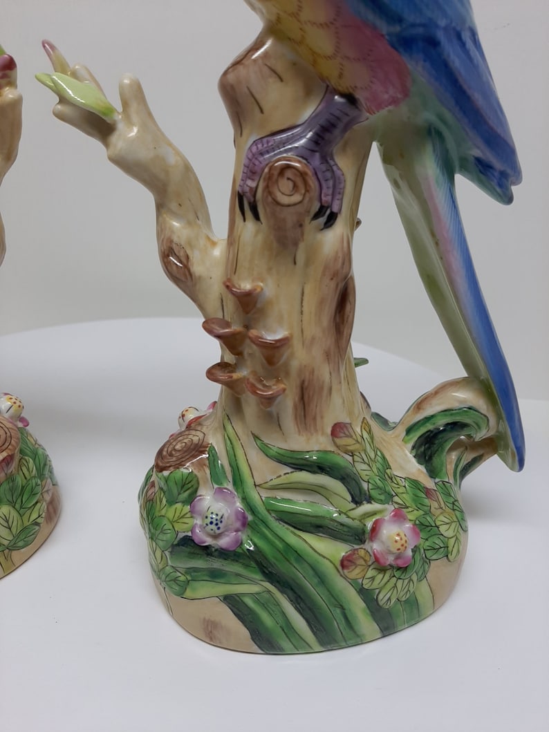 2 Vintage Bird Figurine Andrea by Sadek Pair Tropical Parrot Porcelain ...