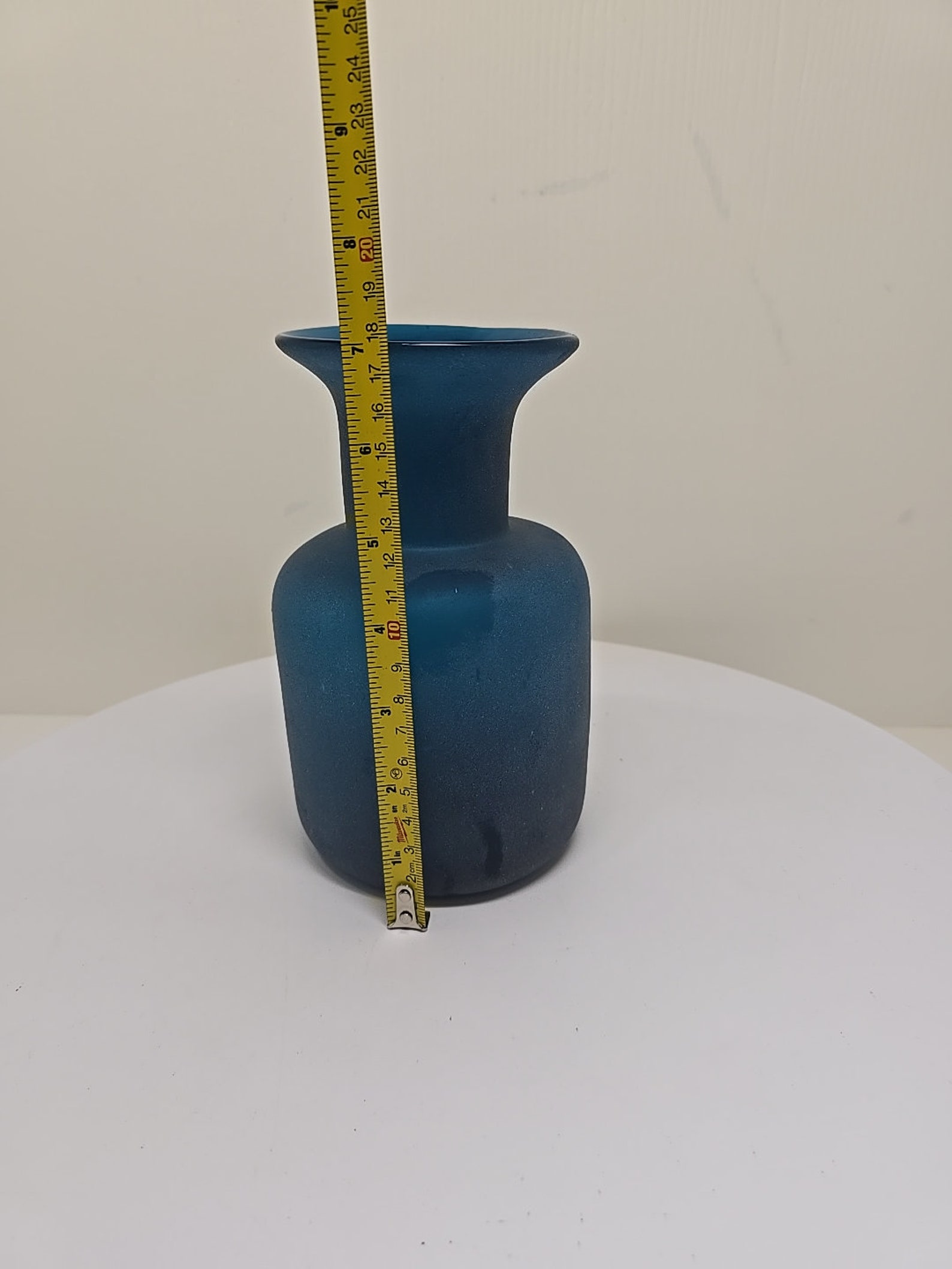 Vintage Alexander Julian Hand Blown Frosted Textured Glass Teal Blue 7 ...