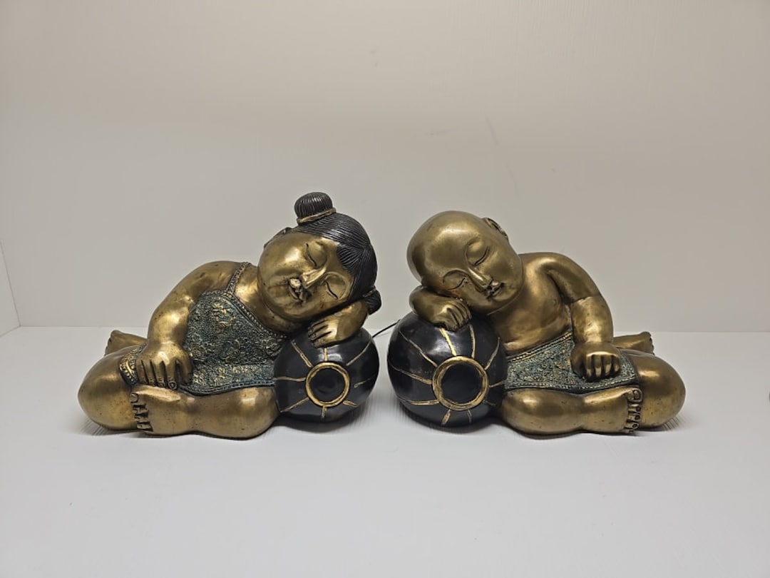 Bronze Large Statues of Boy & Girl Monks Sleeping on Watermelon, D53 - Etsy