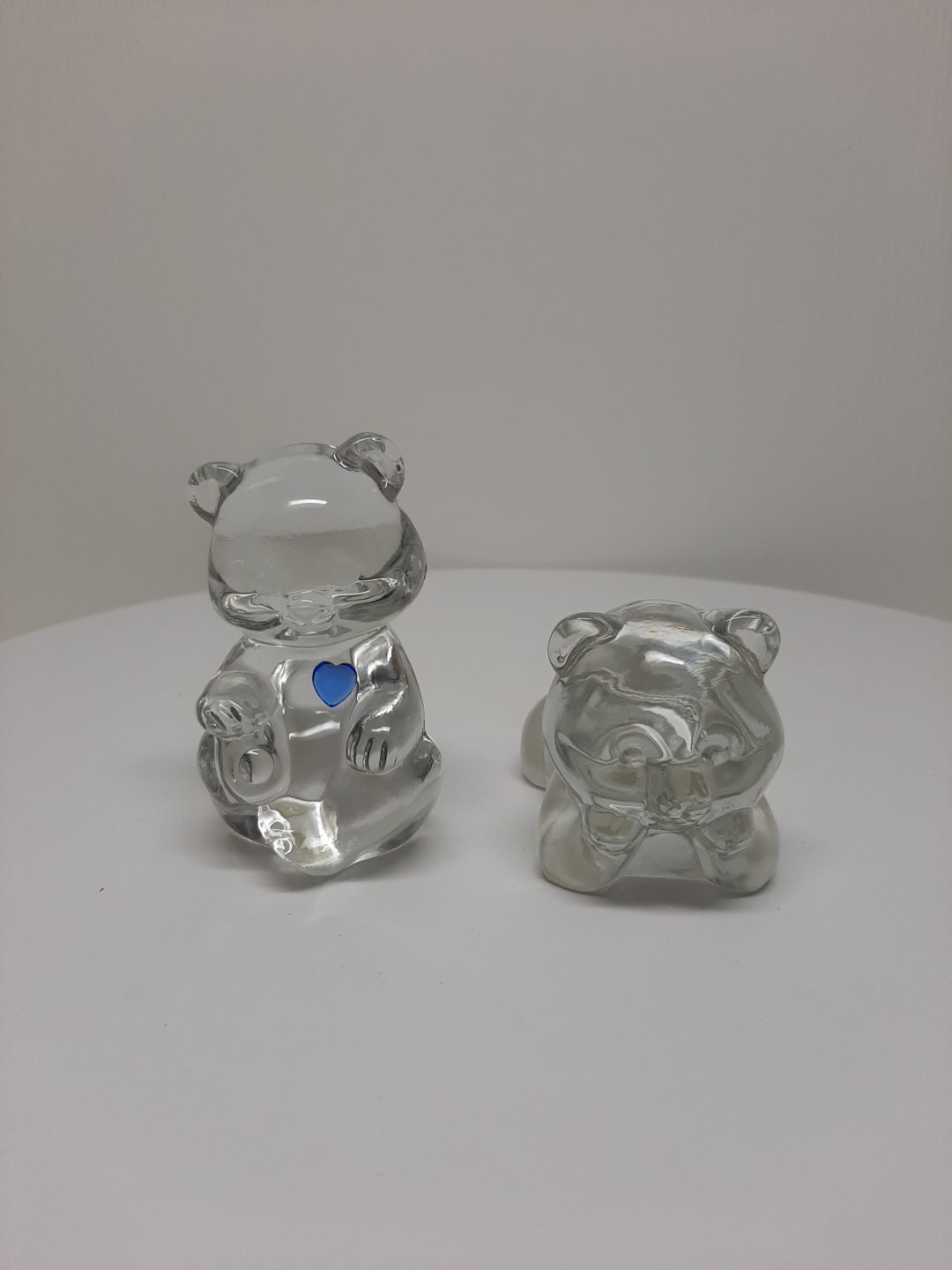 Set of 2 Fenton Teddy Bear Blue & Red Heart Figurine/paperweight ...