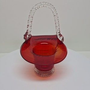 Vintage Fenton Mid Century Ruby Red & Clear Ribbed Glass Art Decor ...