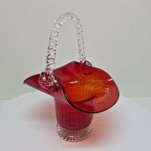 Vintage Fenton Mid Century Ruby Red & Clear Ribbed Glass Art Decor ...