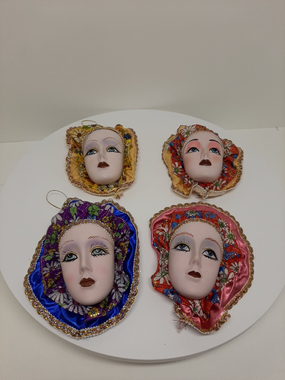 4 Vintage Mardi Gras Porcelain Ceramic Painted Wall Hanging Face Masks ...