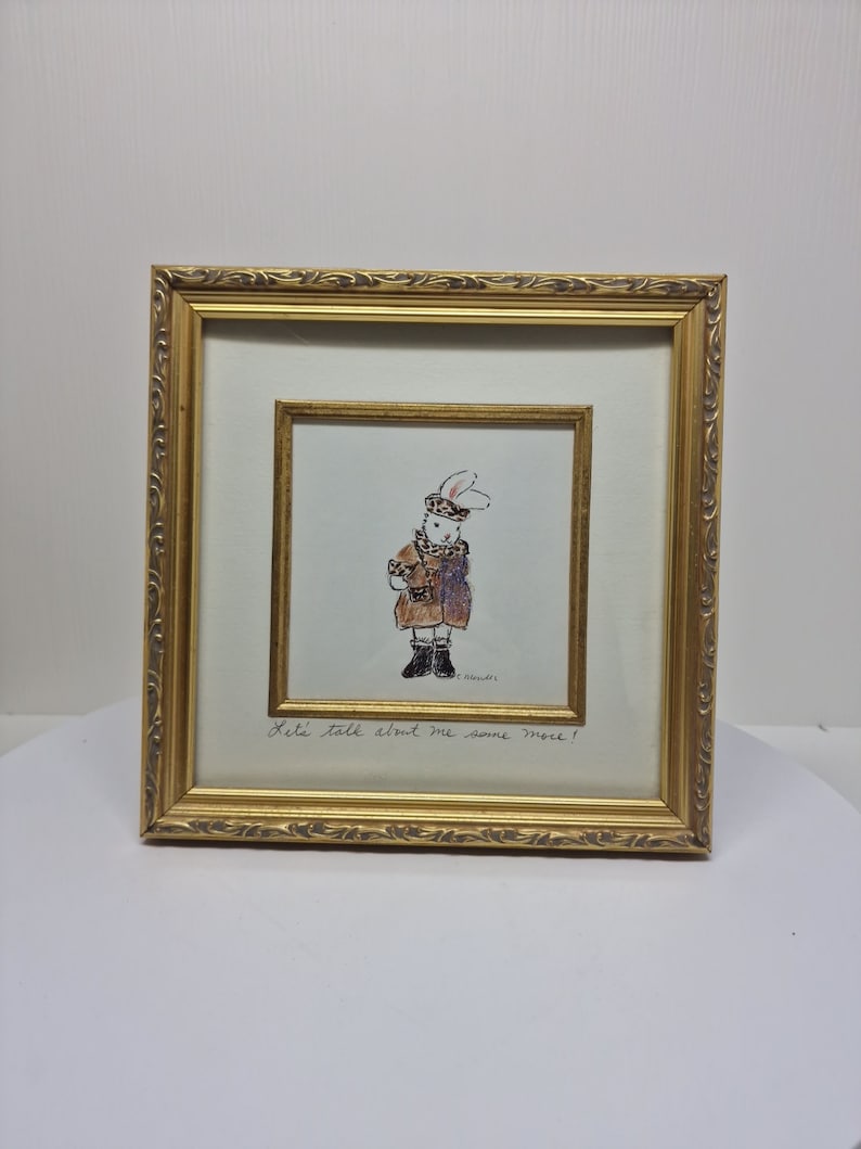 Vintage Carla Marshall Framed Art Print Painting Fashion Rabbit Bunny ...