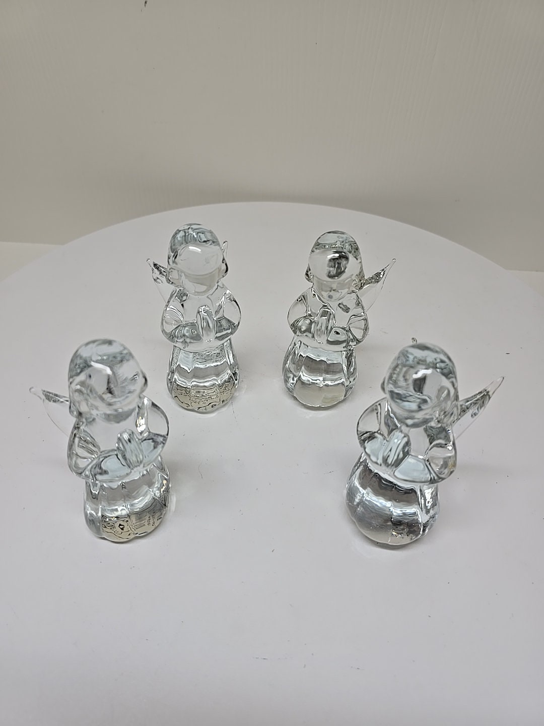 Vintage Set of 4 Hand Blown Art Clear Glass Figurine Praying Angel 4 ...
