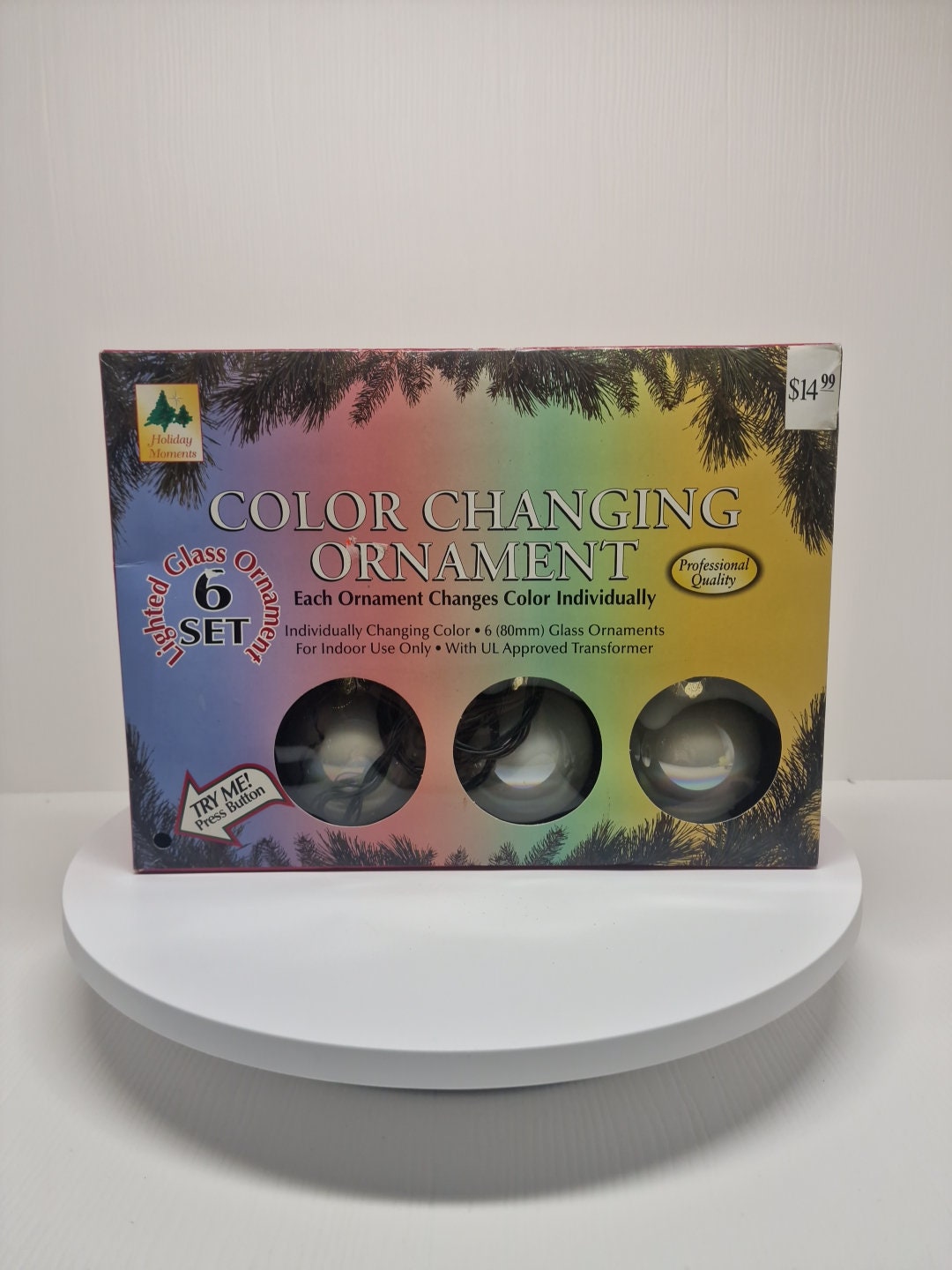 6 Set Lighted Glass Christmas Tree Color Changing Ornaments Holiday ...