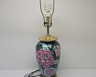 Pair of Chinoiserie Blue Table Lamps Chinese Asian Water Lilies Floral ...