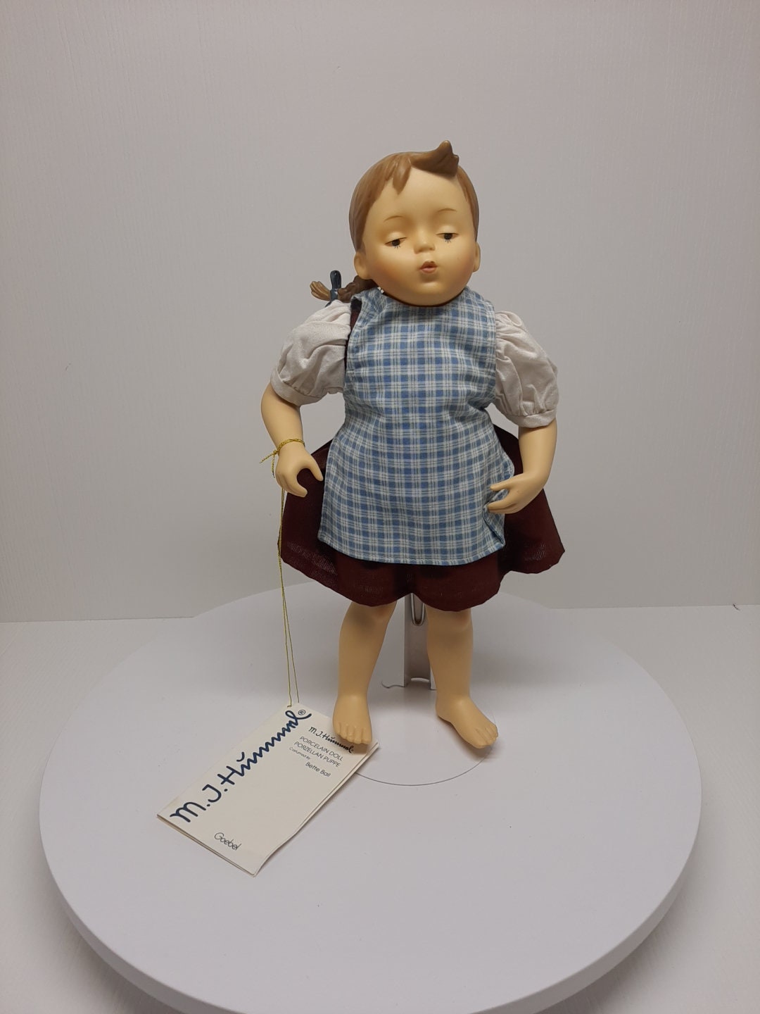 Vintage 1997 Hummel Goebel Doll Porcelain Girl Blue White Checked Dress ...