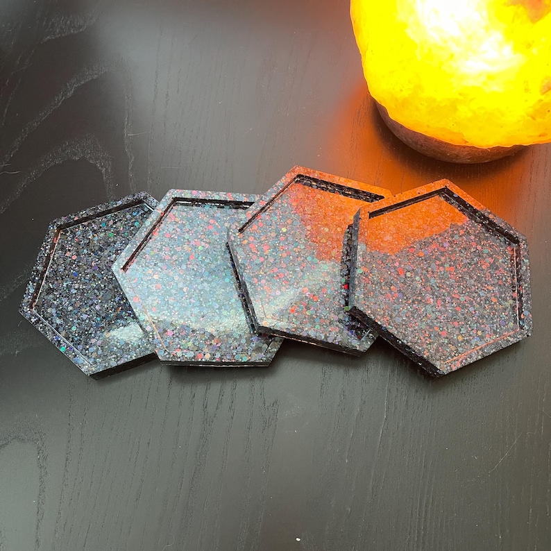 Galaxy Black Rainbow Glitter Coasters, Sparkly Singles or Set, Octagon ...