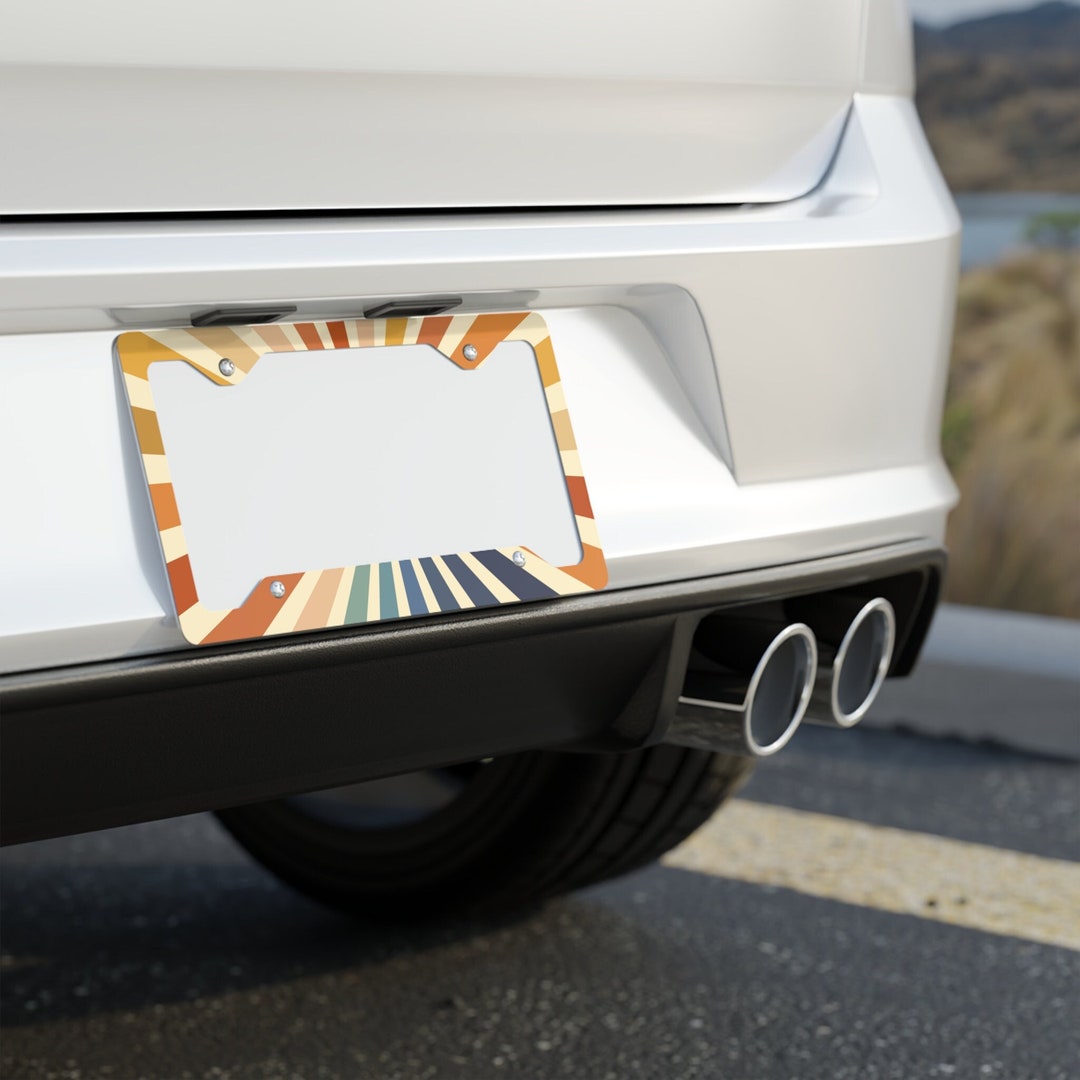 Retro License Plate Frame, 70s 80s Nostalgia, Vector Rays Lines Vanity ...