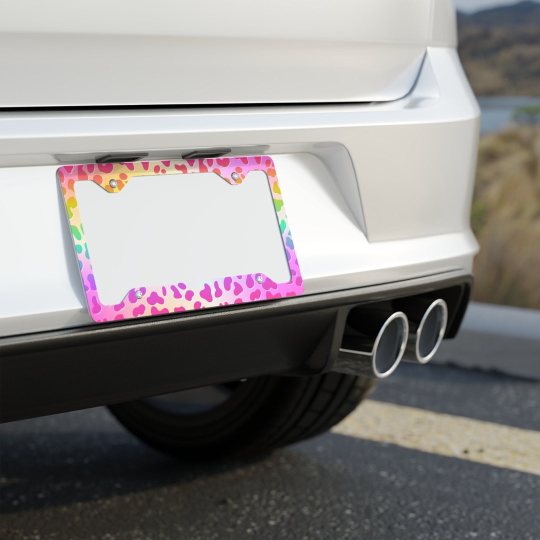 Neon Rainbow 90s Leopard Spots License Plate Frame, Colorful Vanity ...