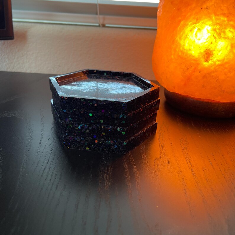 Galaxy Black Rainbow Glitter Coasters, Sparkly Singles or Set, Octagon ...