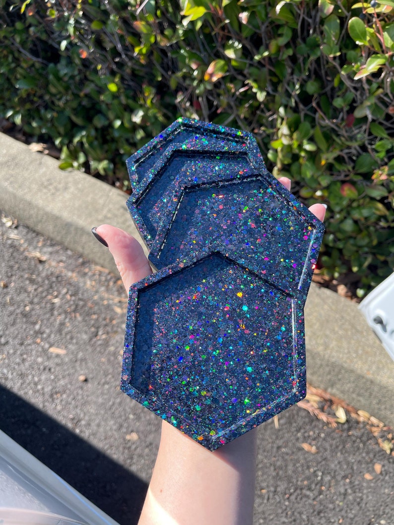 Galaxy Black Rainbow Glitter Coasters, Sparkly Singles or Set, Octagon ...
